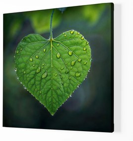 Obraz na plátně - Srdce, zelený lístek FeelHappy.cz Velikost obrazu: 100 x 100 cm
