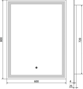 Mexen Taco, LED koupelnové zrcadlo s podsvícením 60x80 cm, 6000K, ochrana proti zamlžování, 9805-060-080-611-00