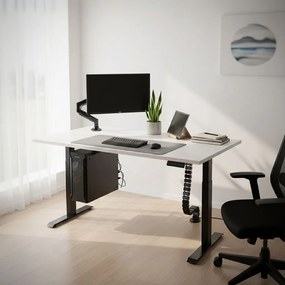 Výškově nastavitelný stůl OfficeTech B, 120 x 80 cm, černá podnož, bílý jasan