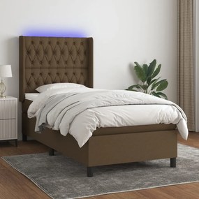 Box spring postel s matrací a LED tmavě hnědá 90x190 cm textil 3138520