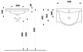 Aqualine, ZARA nábytkové umyvadlo 54x44,5cm, 10055