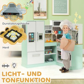 AIYAPLAY Kinderküche zum Spielen, Küchenset mit Tafel, Dunstabzugshaube, realistische Licht- und Soundeffekte, Küchenutensilien