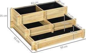 Dřevěný vyvýšený záhon Outsunny 93x93x35cm odolný proti povětrnostním vlivům Třípatrový květinový truhlík s textilním obložením Rozdělená plocha pro …