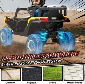 AIYAPLAY Dětské elektrické auto UTV 12 V, dětský elektrický buggy s dálkovým ovládáním, 96 x 61 x 56 cm, žlutá
