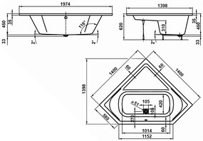 Vagnerplast Vana rohová s podporou,   1400x1400x450 VPBA140CAV3X-04 CAVALLO CORNER 140×140