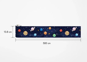 Dětská samolepící bordura na zeď Planety Ve Vesmíru | 5 m x 13.8 cm | DWBD8491