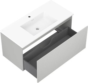 Mexen Rivel, koupelnová skříňka 100 cm s umyvadlem Otis, 1 zásuvka, drážkovaná, šedá matná/bílá, 91A20-10047-1-BF62-W18M01