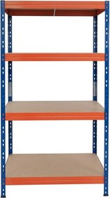 Kovový regál RIVET PRO 180x90x45 DTD dřevotříska 4 úrovně modro-oranžová