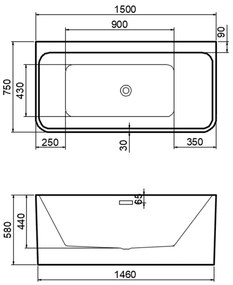 BPS-koupelny Volně stojící akrylátová vana ke stěně HYD-SOF515B 150x75 bílá, odtokový komplet chrom