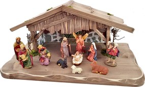 AMADEA Dřevěný šedohnědý betlém s figurkami 45 cm
