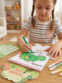 Sinsay - Omalovánka s fixami a samolepkami s motivem dinosaura 7 pack - zelená