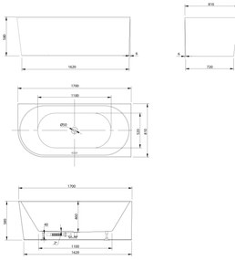 Aqualine TIBERA R 170 x 80 cm E1015