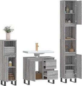 3dílný set koupelnového nábytku šedý sonoma kompozitní dřevo 3190235