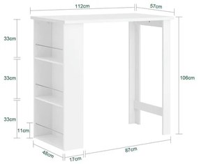 Sobuy SoBuy FWT17-W Barový stůl Odkládací stolek Kuchyňská linka Kuchyňský stůl se 3 policemi Bílá 112x106,5x57cm