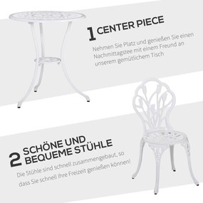Outsunny 3dílná Bistro souprava z hliníku s vyřezávaným designem – Nábytek na zahradu, zahradní židle, stůl s otvorem pro slunečník, venkovní nábytek…