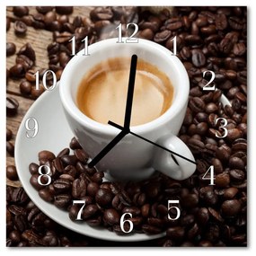 Skleněné hodiny čtvercové Kávový hrnek 30x30 cm