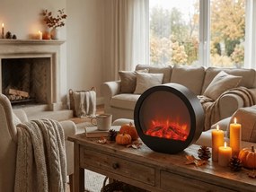 LED dekorace kulatý krb COZY WARM 35x34,5 cm, černý