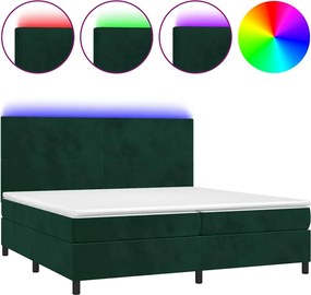 Box spring postel s matrací a LED tmavě zelená 200x200 cm samet 3136026