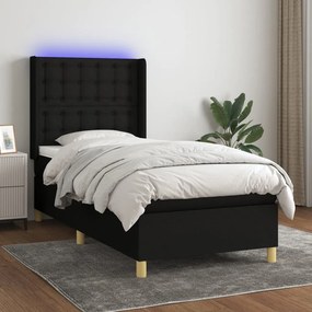 Box spring postel s matrací a LED černá 90x200 cm textil 3139167