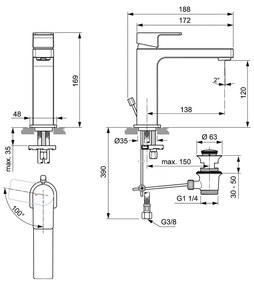 Ideal Standard Edge - Umyvadlová baterie GRANDE SLIM "BlueStart" s odtokovou garniturou, Chrom A7107AA