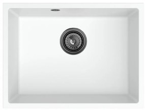 Sink Quality Crypton 60, kuchyňský granitový dřez 535x400x205 mm + černý sifon, bílá, SKQ-CRY.W.1KBO.60.XB