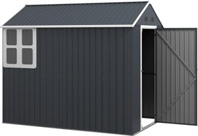 Outsunny Ocelový Kůlna na Nářadí, 4㎡ Zahradní Dům s Oknem a Zámkem, 259 x 172 x 222 cm Kůlna pro Balkon a Terasu, Tmavě šedá | Aosom