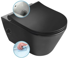 Sapho AVVA závěsná WC mísa Rimless 35,5 x 53 cm integrovaná baterie a bidet sprška černá mat 100315-110