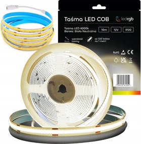 Led pásek Neon Cob 12V 10 m 320 diod 4000K Bílý Neutrální Homogenní 8MM