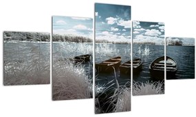 Obraz - Dřevěné loďky na jezeru (125x70 cm)