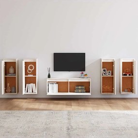 TV skříňky 5 ks bílé masivní borové dřevo 3100215