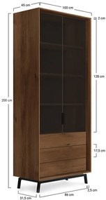 Massivo.cz Vitrína Modern Loft 2d/3s, hnědá, dub, masiv