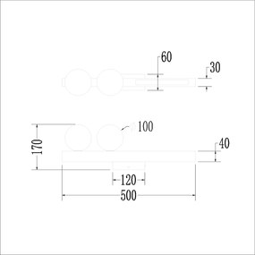 Nástěnné svítidlo Magnet2, 2x bílé skleněné stínítko + 1x LED 13W, w