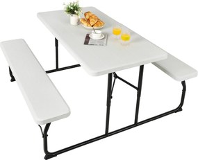Costway Camping Table Set Skládací piknikový stůl s lavicemi, bílý