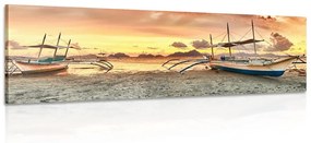 Obraz loďky při západu slunce - 150x50 cm