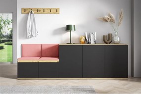 Eka Předsíňová stěna s čalouněnými panely Trinity 35 - Dub Artisan s černou / Tmavá růžová 2323