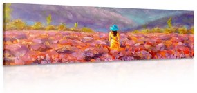 Obraz dívka ve žlutých šatech v levandulovém poli