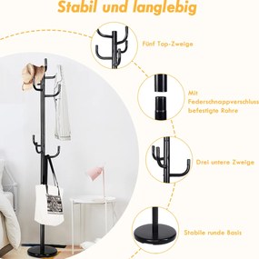 Costway Věšák na kabáty s 8 háčky stojánek na bundu z kovu černé barvy, černý