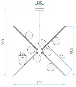 Tolight, stropní svítidlo 8xG9 APP999-12CP, černá, OSW-05552