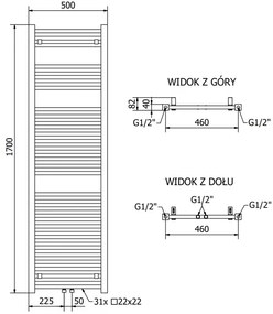 Mexen Pluton, elektrické topné těleso 1700x500 mm + topná tyč 900 W, černá, W106-1700-500-2900-70