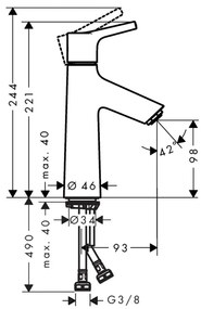 Hansgrohe Talis S, páková umyvadlová baterie 100 LowFlow 3,5 l/min bez odtokové soupravy, chromová, 72025000