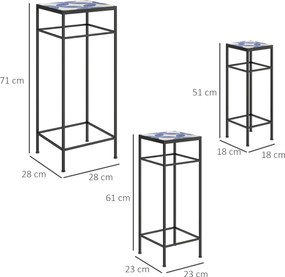 sada 3 stojanů na rostliny, 3 stojany různých velikostí pro vystavení květin a jiných předmětů, modrá+bílá