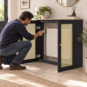 HOMCOM kryt radiátoru se 2 ratanovými dvířky, 78 × 19 × 75 cm, černý