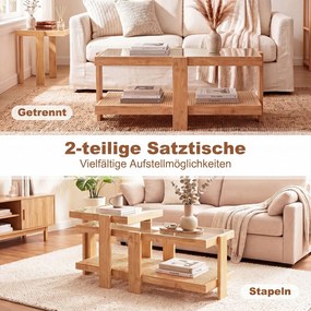 Costway Sada 2 konferenčních stolků v boho stylu, stohovatelný odkládací stolek