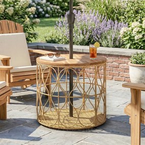 Outsunny kulatý stolek Ø50 cm – odolný venkovní stolek s ratanovým vzhledem, akáciová deska, nastavitelné nožičky, nosnost 80 kg, bistro stolek na te…