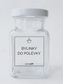 Samolepka na kořenky BYLINKY DO POLÉVKY průhledná  5 × 5 cm základní písmo
