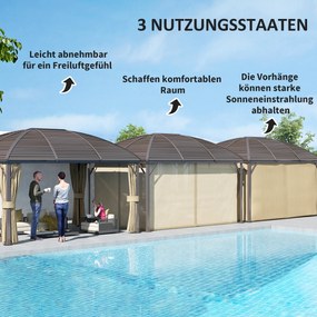 Zahradní altán 4×3 m s pevnou střechou, hliníkový pavillon, moskytiéra, bočnice, voděodolný, hnědý