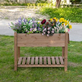 Vyvýšený záhon Outsunny s 8 dělenými sekcemi, skládacími policemi a květináčem, solidní dřevo, hnědý, 123 x 54 x 80 cm