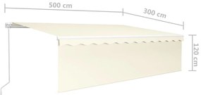 vidaXL Ručně zatahovací markýza s roletou 5 x 3 m krémová