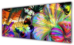 Plexisklo-obraz Abstrakce Motýli Pírka 125x50 cm