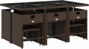 11dílný zahradní jídelní set s poduškami hnědý polyratan 3211149